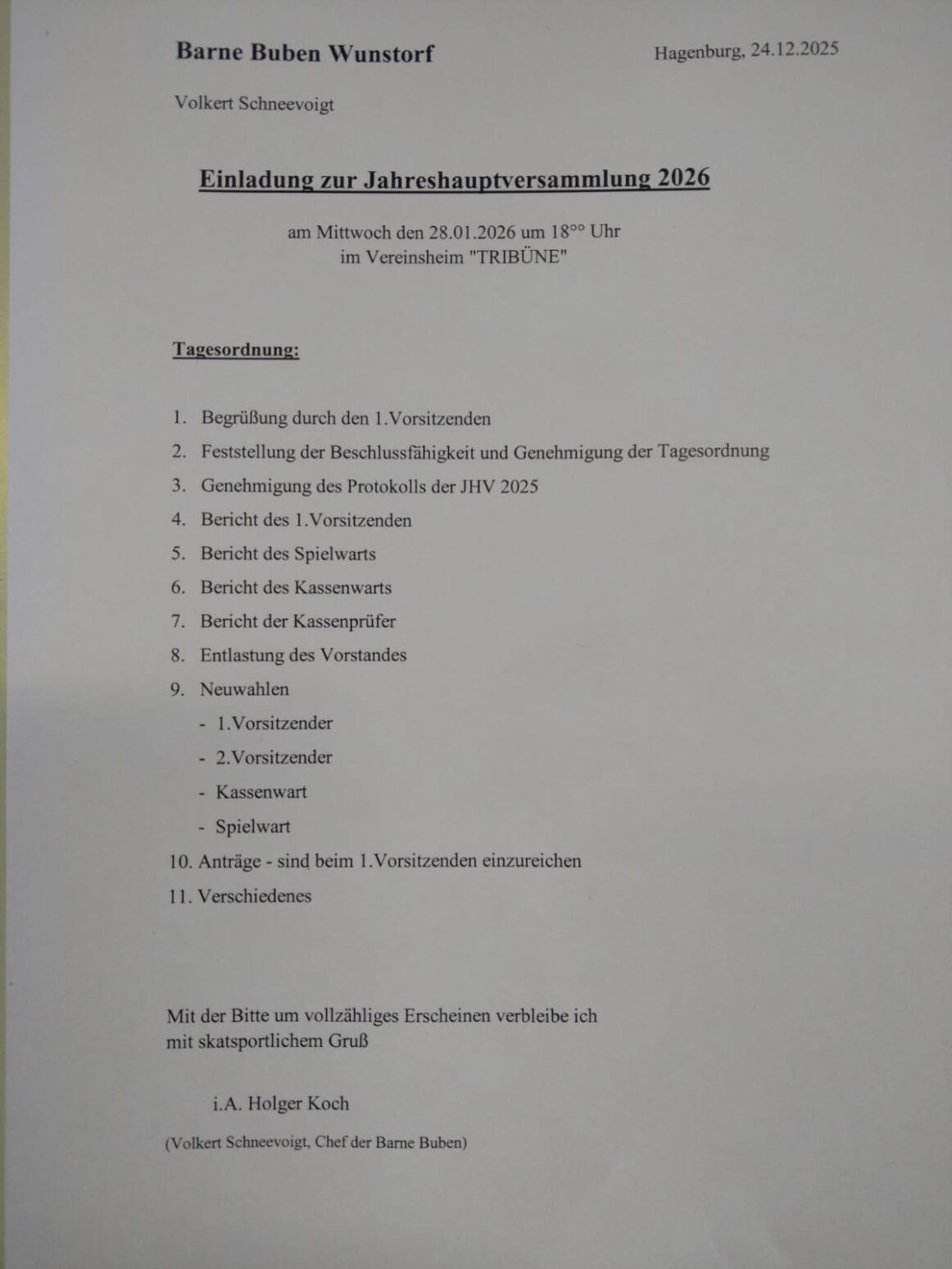 Jahreshauptversammlung / JHV im Jahr 2026 – Verein 03.30.046